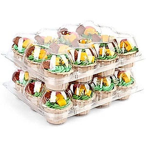 LotFancy Dozen Cupcake Containers, Pack of 12 Plastic Cupcake Boxes Bulk, 12 Compartment Holder with Detachable Lid, Disposable Muffin Carrier, Standard Size