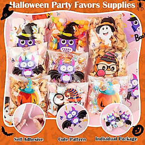 GOMANCHE 200pcs Halloween Treat Bags - Self-Adhesive Clear Cookie Bags Halloween Cellophane Candy Bags for Kids' Candy Party Favors, Snacks & Gifts, 6 Assorted Styles