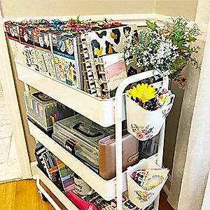 Lotsa Style Hanging Multi-Purpose Storage Bin Bucket Organizer for Utility Rolling Cart Craft Supplies, 3 Pack (Pink)