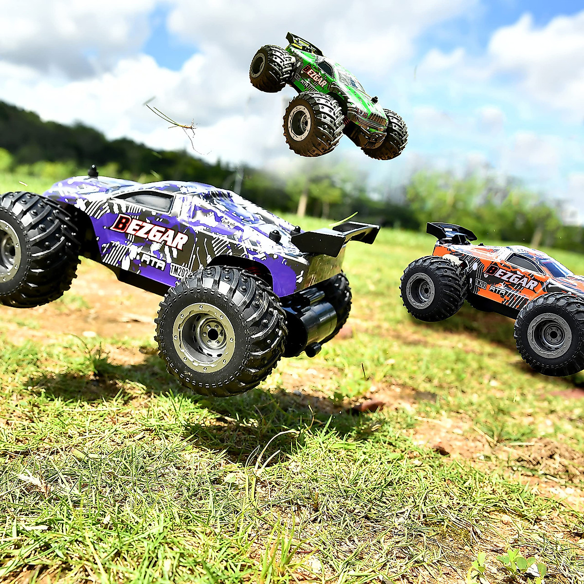 BEZGAR TM202 Toy Grade 1:20 Scale Remote Control Car,2WD Top Speed 15 Km/h Electric Toy Off Road 2.4GHz RC Monster Vehicle Truck Crawler with 2 Rechargeable Batteries for Boys Kids and Adults