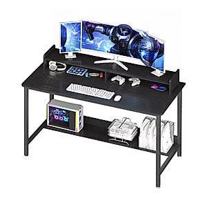 WOODYNLUX Computer Desk with Shelves, 43 Inch Gaming Writing Desk, Study PC Table Workstation with Storage for Home Office, Living Room, Bedroom, Metal Frame, White.