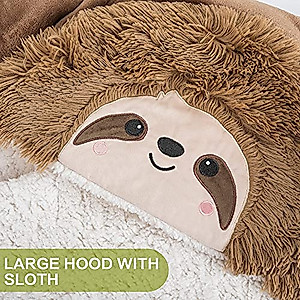 Sloth Wearable Hooded Blanket for Adults - Super Soft Warm Cozy Plush Flannel Fleece & Sherpa Hoodie Throw Cloak Wrap - Sloth Gifts for Women Adults and Kids (Brown)