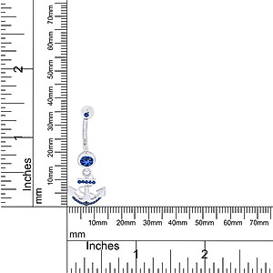 Round Shape Simulated Blue Sapphire Anchor Dock Belly Navel Ring in 14K White Gold Over Sterling Sliver
