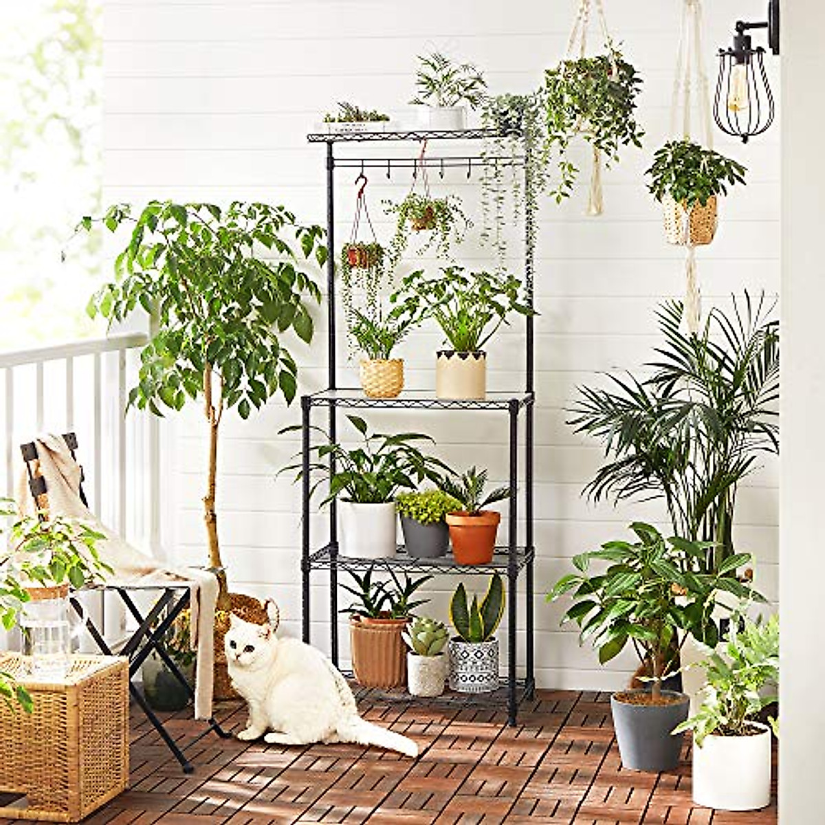 SONGMICS Kitchen Baker’s Rack, Adjustable Microwave Stand, Space-Saving Storage Rack with 4 Shelves 6 Hooks, for Pots, Pans, Spice Bottles, in the Kitchen, Apartment, Studio, Black ULGR040B01