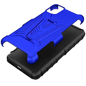 for Alcatel TCL A3X A600DL Case, with Tempered Glass Screen Protector Heavy Duty Protection Technology Built-in Kickstand Rugged Shockproof Protective Phone Case for Alcatel TCL A3X A600DL, (Blue)