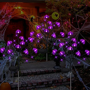 2 Packs 40LEDs Solar Halloween Bat Stake Lights, 2 Modes Purple Halloween Bat Lights for Outdoor Halloween Decorations, Waterproof Solar Halloween Lights Stakes for Garden Yard Pathway Walkway