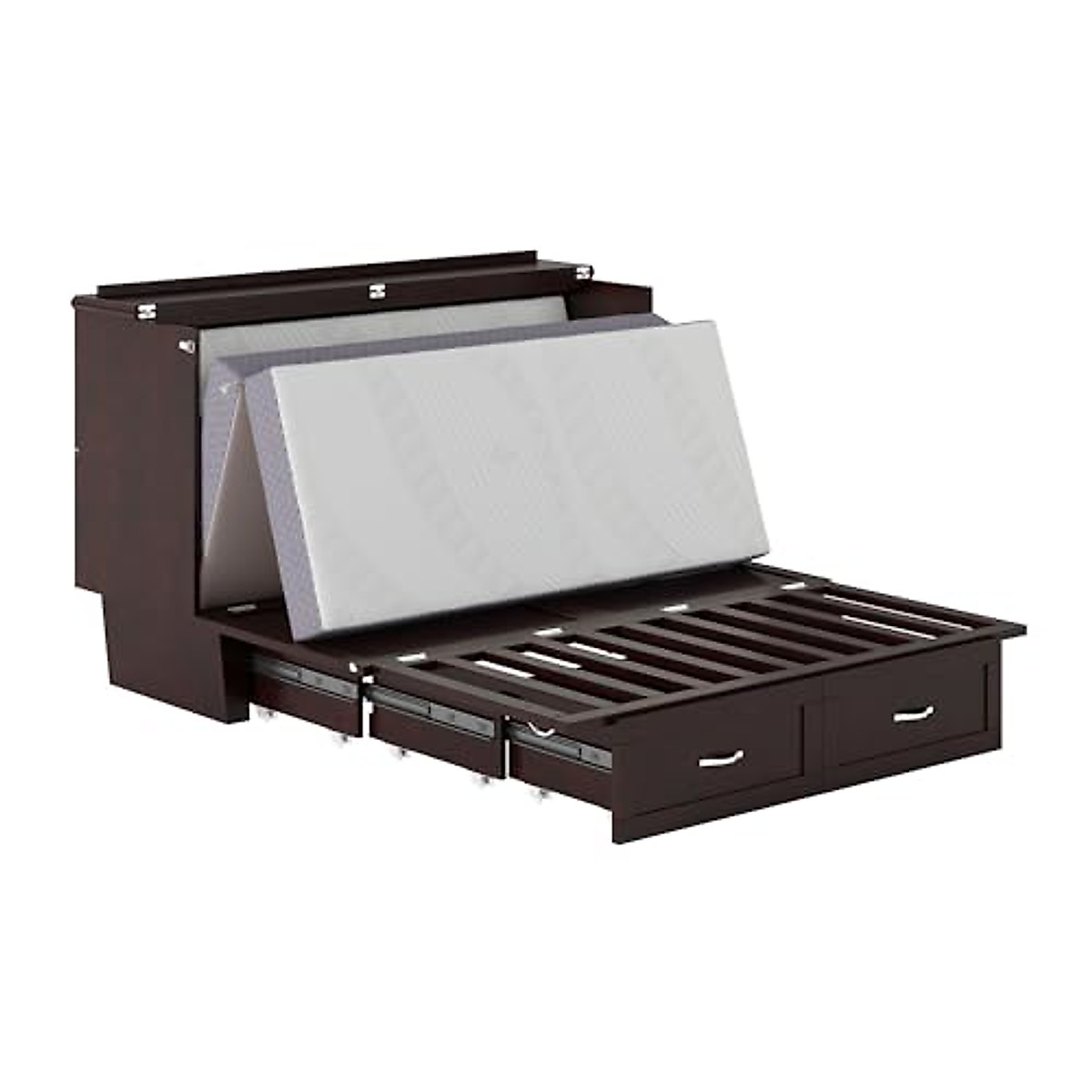 AFI, Chelsea Mid-Century Modern Queen Solid Wood Murphy Bed Chest with Mattress in Espresso