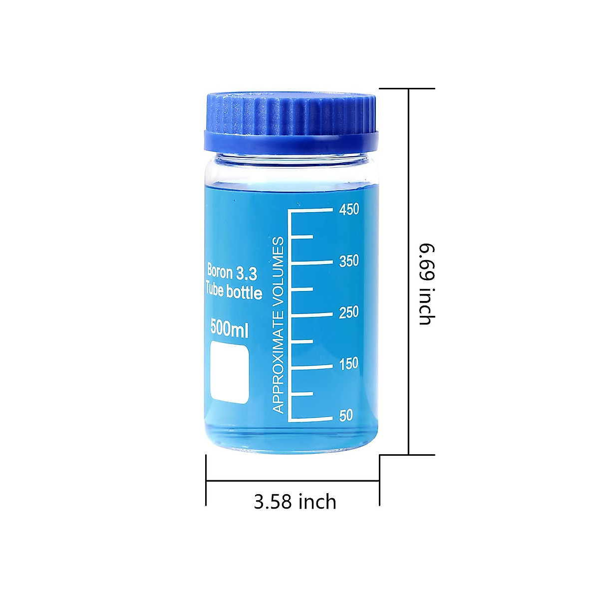 Basstein Lab Media Storage Reagent Wide Mouth Bottles Borosilicate Glass Graduated GL70 Screw Cap Leakproof Multi-Purpose for Scientific | pack of 2 (Blue,500ml)