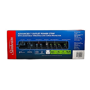 Bonus 2 Pack Sunbeam 7 Outlet 15A Wall Mount Power Strip with Adjustable Threshold, Surge Protector