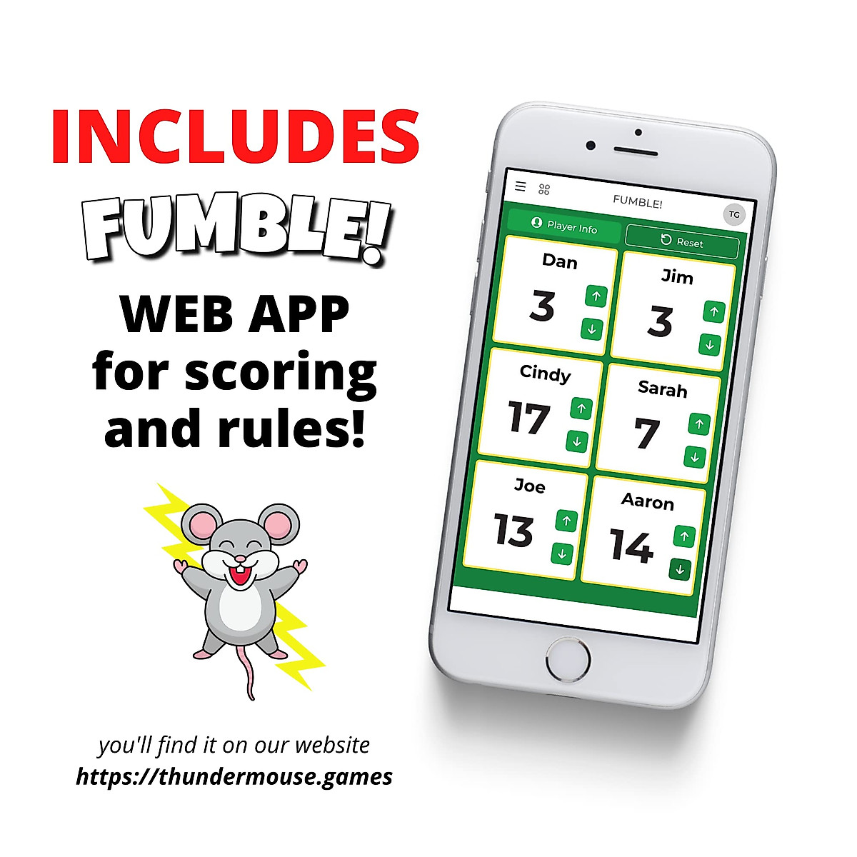 ThunderMouse Games Fumble! Football Card and Pong Game for Adults and Kids 6+ | Cup Pong Game | Fun Game | Football Card Game