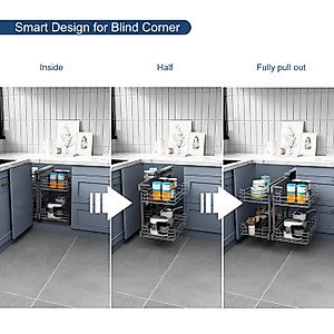 VADANIA Blind Corner Pull Out Organizer for 36" Cabinet, Left Open & Right Open Compatible, Min Opening 15", 2-Tier Pull-Out Basket, Soft Close, Bottom Mount
