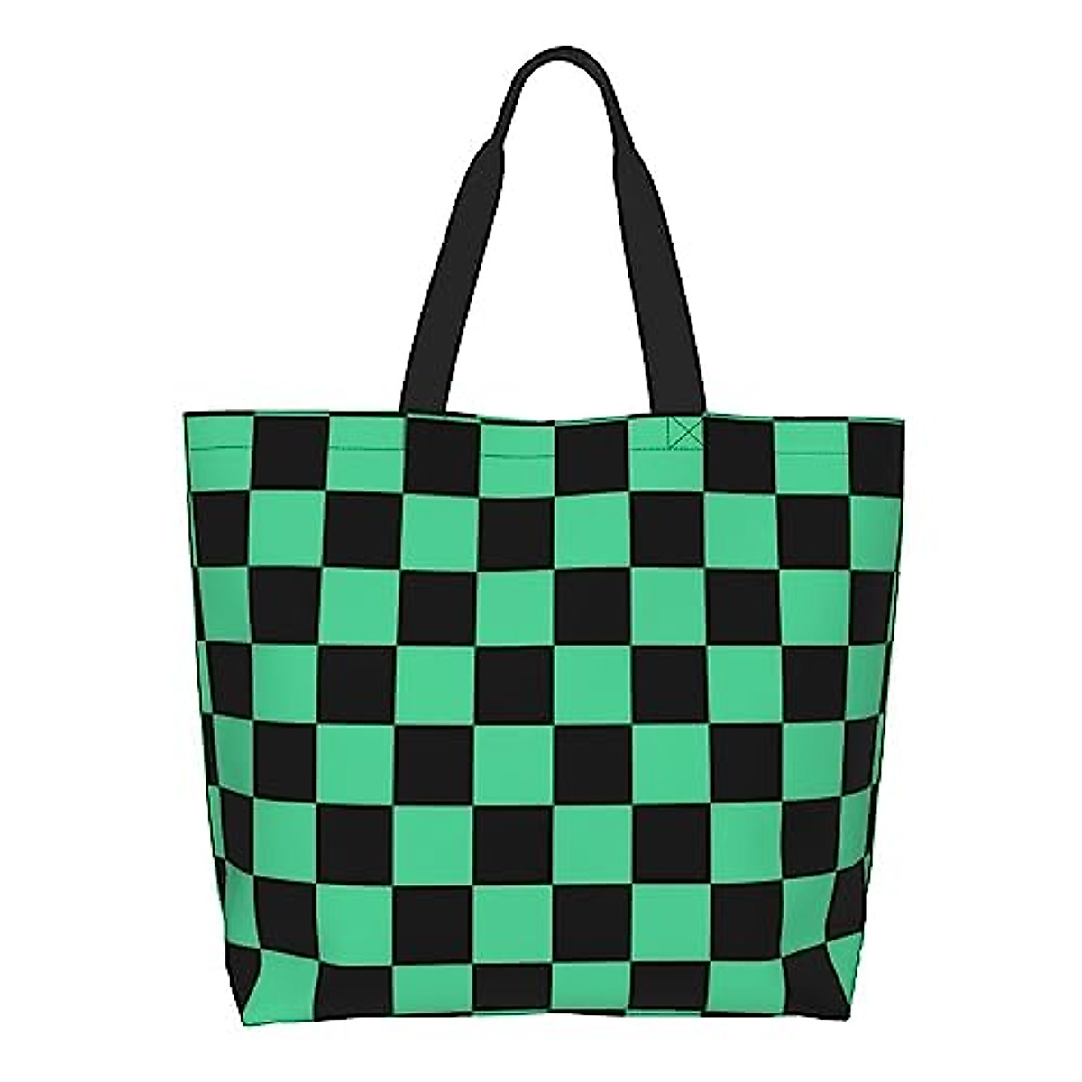TWKGBUAD Classic Green and Black Plaid Print Reusable Shoulder Shopping Bag - Large Capacity Tote Bag with Inner Pocket for Women Men