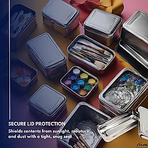 Rectangular Stainless Steel Boxes Empty Storage Organizer Containers w/Lids for Small Items Portable Bins to Hold Accessories Gadgets All Purpose Home Utility Box (Plain - 7" L x 3" W x 1.25" H)