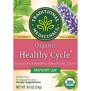 Traditional Medicinals Organic Healthy Cycle Raspberry leaf caffeine Free Herbal Tea 16 Ea 0.85 oz