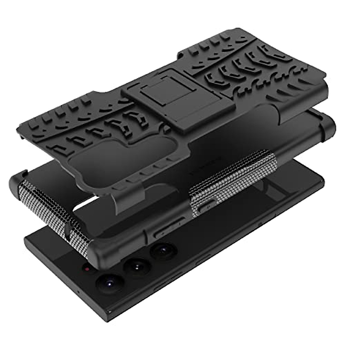 Folice for Galaxy S23 Ultra 5G Case, [Heavy Duty][Shockproof] Soft Rubber Hard PC Tough Dual Layer Protective Case with Kickstand for Samsung Galaxy S23 Ultra 5G (Black)