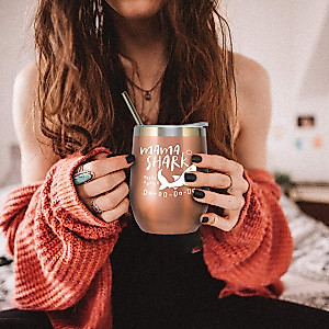 ELEGANTPARK Funny Mothers Day New Mom Gifts for Birthday Mama Shark Wine Tumbler Gifts for Mom to be Gifts for New Mom Cup with Straw Lid Rose Gold