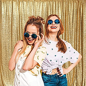 2Pcs 3Ft x 8Ft Gold Sequin Backdrop Curtain, Glitter Photography Background, Sequence Xmas Thanksgiving Backdrop for Wedding Party Holiday Festival Decor…