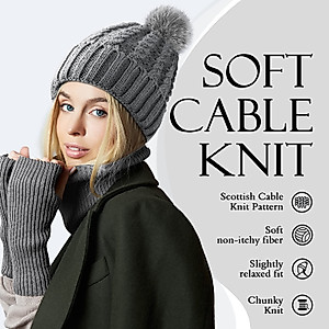 MooonGem Womens Winter Beanie Hats，Soft Beanie with Warm Lined Fashion Warm Chunky Soft Stretch Hats，Thick Knitted Ski Cap Warm Hat for Cold Weather Outdoor Activities Camping Hiking Skiing Grey