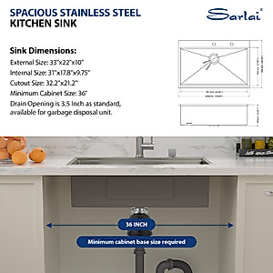 Sarlai Drop In Kitchen Sink - 33x22 Drop In Kitchen Sink Ledge Workstation 16 Gauge Stainless Steel Topmount Deep Single Bowl Over Counter Kitchen Sinks Basin Round Corners