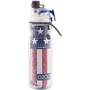 O2COOL Mist 'N Sip Misting Water Bottle 2-in-1 Mist And Sip Function With No Leak Pull Top Spout Reusable Sports Water Bottle - 20 oz (Patriot)