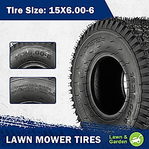 MaxAuto Lawn Mower Tire 15x6.00-6 Front & 20X8.00-8 Rear Tire for Lawn & Garden Tractor, 4Ply Tubeless, Set of 2