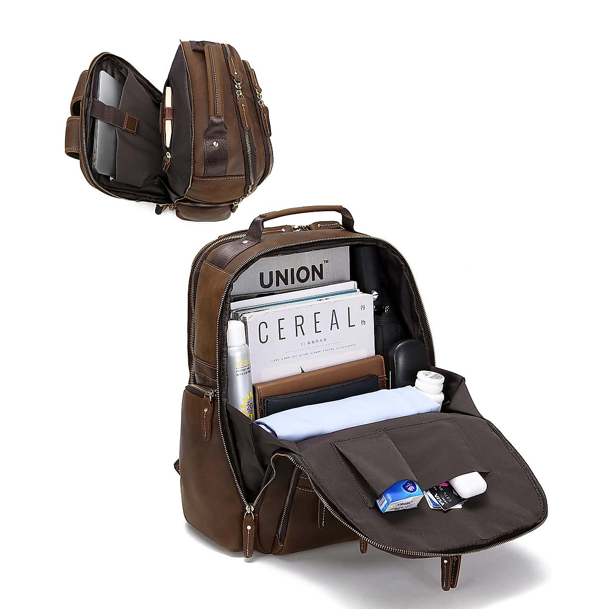 Taertii Genuine Leather Backpack For Men Vintage 17.3 inch Laptop Bag Large Capacity Business Travel Hiking Overnight Shoulder Daypacks 36L