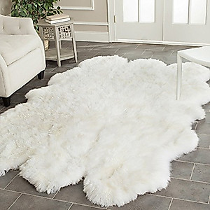 SAFAVIEH Sheep Skin Collection 4' x 6' Natural / White SHS211A Handmade Rustic Glam Genuine Pelt 3.4-inch Extra Thick Area Rug