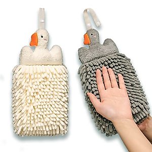 Hanging Hand Towel for Kitchen and Bathroom | Chenille Hand Towel with Button Loop | Funny Cute Microfiber Towel 2 Pcs