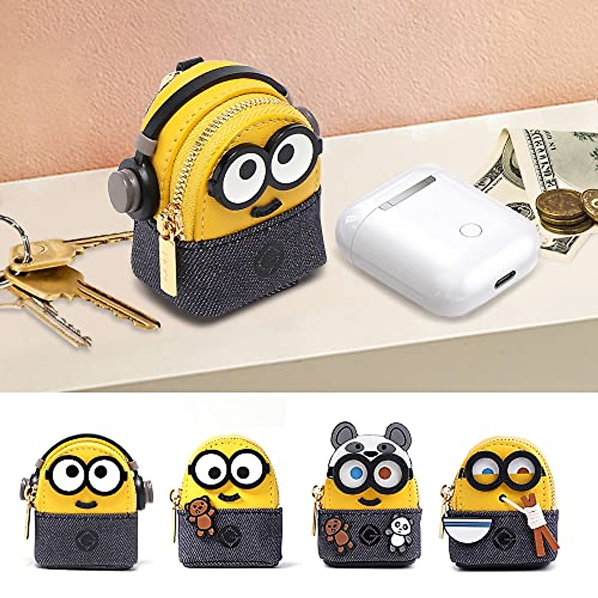 FION x Minion Mini Pouch Small Nano Bag for Airpods Cute Earphone Case Tiny Coin Purse with Removable Crossbody Strap