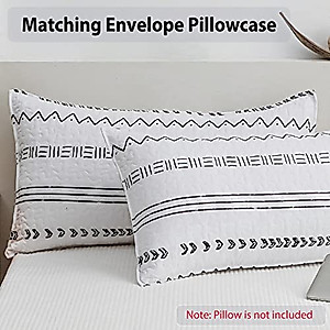 LUCKYBULL White Quilt Set Boho Bedspread King XL Size (104x96 in), 3 Pieces Bohemian Striped Reversible Lightweight Coverlet Quilt Set for All Season