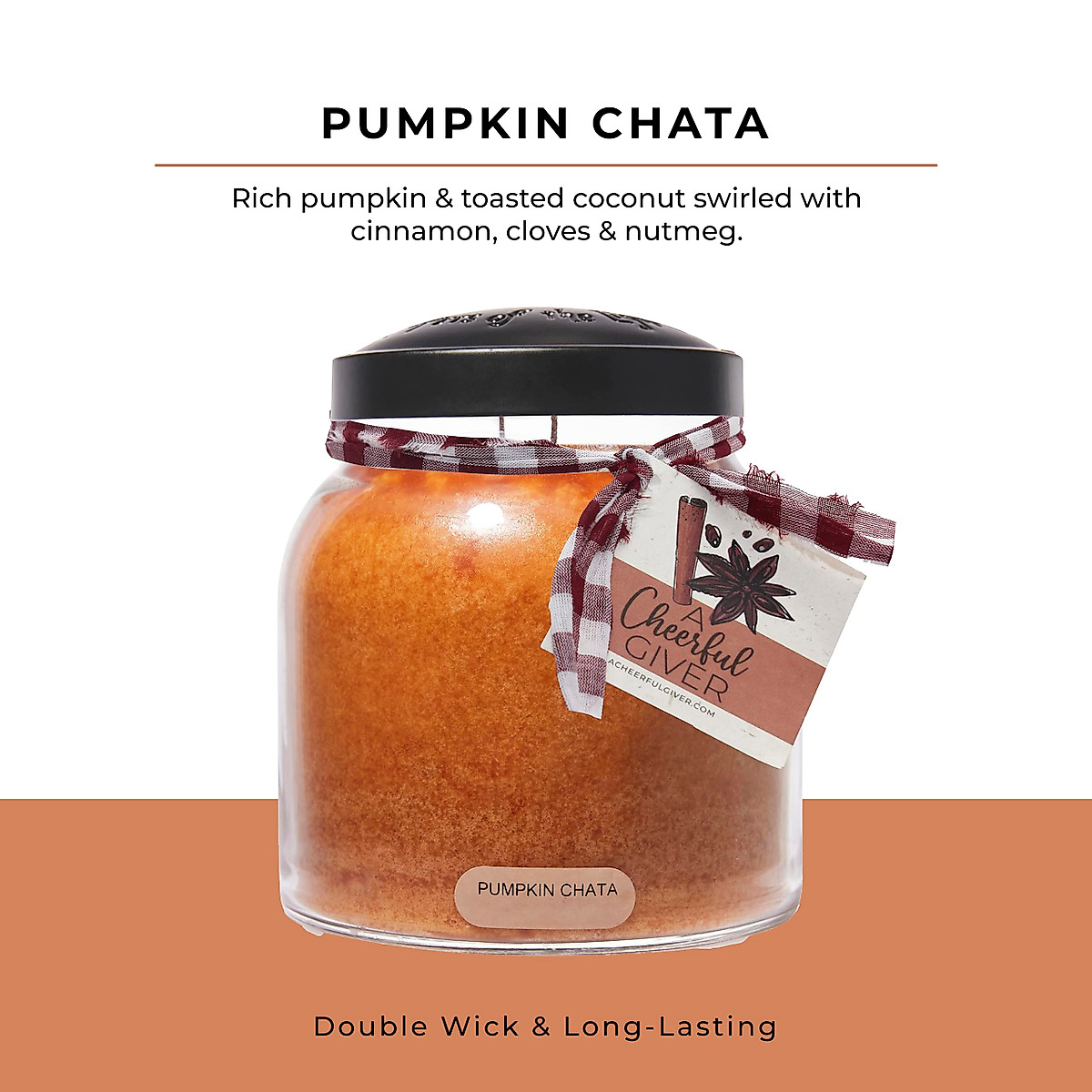 A Cheerful Giver - Pumpkin Chata - 34oz Papa Scented Candle Jar with Lid - Keepers of the Light - 155 Hours of Burn Time, Gift for Women, Orange