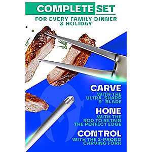 Dalstrong Carving Knife & Meat Fork Set - Gladiator Series Elite - 8" Honing Rod - Forged HC German Steel - 9 inch Carving Knife & Sheath - Hollow Ground Carving Set - Matching Fork - NSF Certified