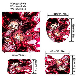 daweitianlong 4 Piece Anime Shower Curtain Set with Non-Slip Rug, Thickened Toilet Lid Cover and Bath Mat,Waterproof Anime Shower Curtain Sets for Bathroom With12 Hooks 59x71 inch, 14