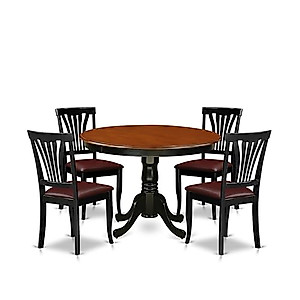 East West Furniture HLAV5-BCH-LC 5 Piece Modern Dining Table Set Includes a Round Wooden Table with Pedestal and 4 Faux Leather Dining Room Chairs, 42x42 Inch, Black & Cherry