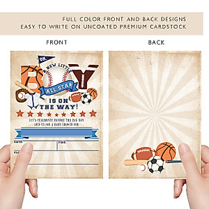 Your Main Event Prints All Star Sports Baby Shower Invitations - Football, Baseball, Basketball Boy Baby Shower Invitations - 20 Fill-in Style - Envelopes Not Included