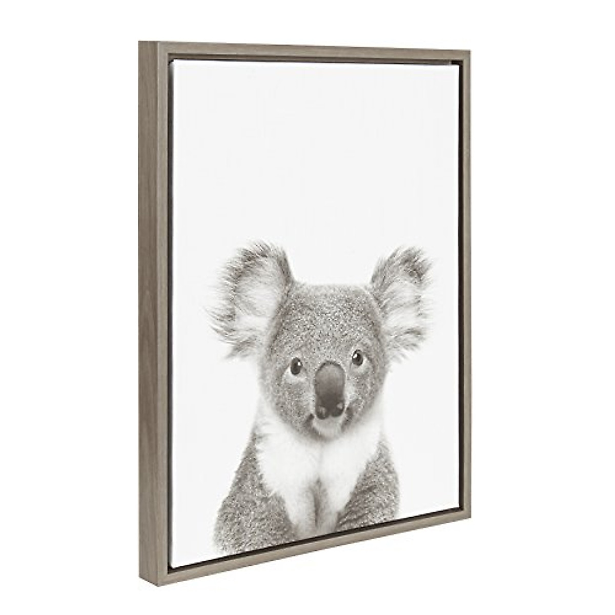 Kate and Laurel Sylvie Koala Black and White Portrait Framed Canvas Wall Art by Simon Te Tai, 18x24 Gray