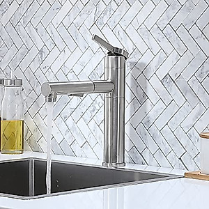 VCCUCINE Pull Out Kitchen Faucet, Single Lever Handle Stainless Steel Small Kitchen Sink Faucet with Sprayer, Brushed Nickel Low Arc RV Utility Outdoor Laundry Bar Sink Faucet