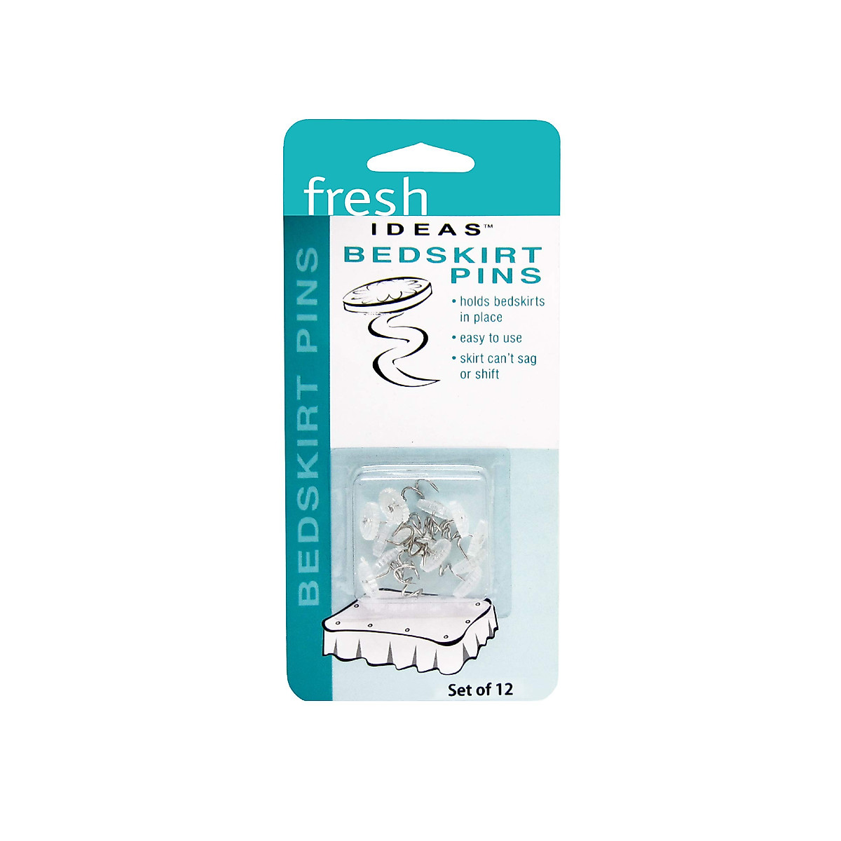 FRESH IDEAS Dust Ruffle, Spiral Push Pins to Keep Skirt in Place Bedding Accessories, Set of 12, White