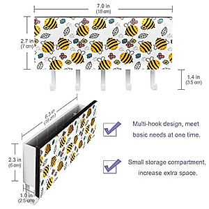 Cute Cartoon Bees Pattern Rack Organizer with 5 Hooks Wall Bathroom Kitchen Shelf Rack Multifunctional Storage Shelf