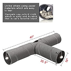 Ownpets Cat Tunnel, 3 Way Collapsible Kitty Tunnel 47 inch Long Cat Tube with Plush Ball & Feather Toy, Large Cat Play Tunnel for Indoor Cat, Kitten, Puppy, Rabbit,and Mongoose