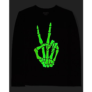 The Children's Place Unisex-Baby Long Sleeve Halloween Graphic T-shirt Skeleton Peace Medium