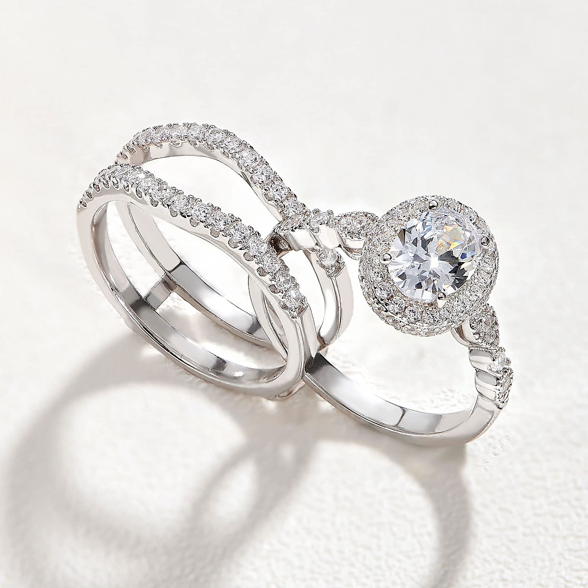 Newshe 2.78Ct Wedding Band Bridal Ring Enhancer Engagement Ring Set for Women 925 Sterling Silver Radiant White Gold 5A Cz Size 5-10 (Oval-White, 7)