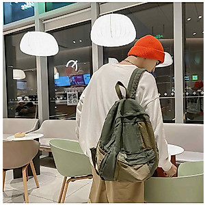 Lefe Liee vintage aesthetic canvas backpack for women men, hippie green small rucksack boho grunge bags, hemp lightweight day pack, casual daypack sage green japanese high y2k backpack