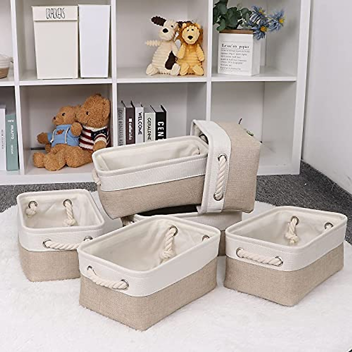 Bidtakay Baskets Set Fabric Storage Bins-Beige Bundled Baskets of 2 Large Baskets 16" X 11.8" X 11.8" + 6 Small Baskets 11.8" X 7.8" X 5"
