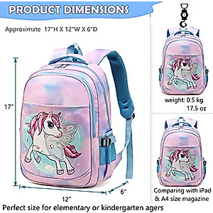 BLUEFAIRY Unicorn Backpack for Girls Elementary School Bags for Kindergarten Primary Book Bag Lightweight Bookbags for Kids Back to School Travel Gifts 17 Inch