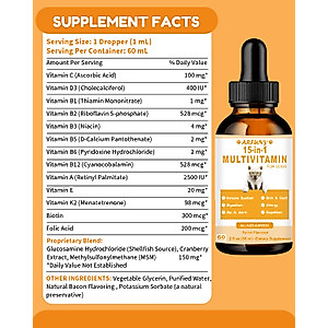 15 in 1 Multivitamin for Dogs | 60ML Dog Multivitamin Liquid Support Joint, Gut & Immune Health | Dog Liquid Vitamins for Digestion, Heart, Skin & Coat | Vitamin Supplements for Dogs | Bacon Flavor