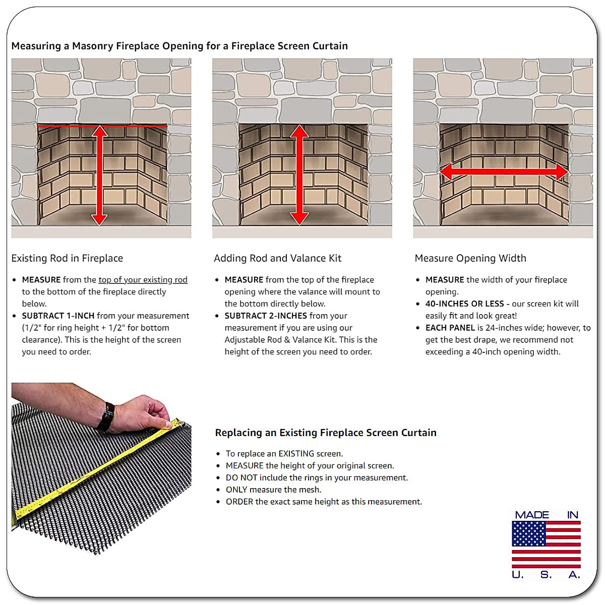 Midwest Hearth Fireplace Screen Mesh Curtain 22" High (Made in USA) Two 24" Wide Panels (Black)