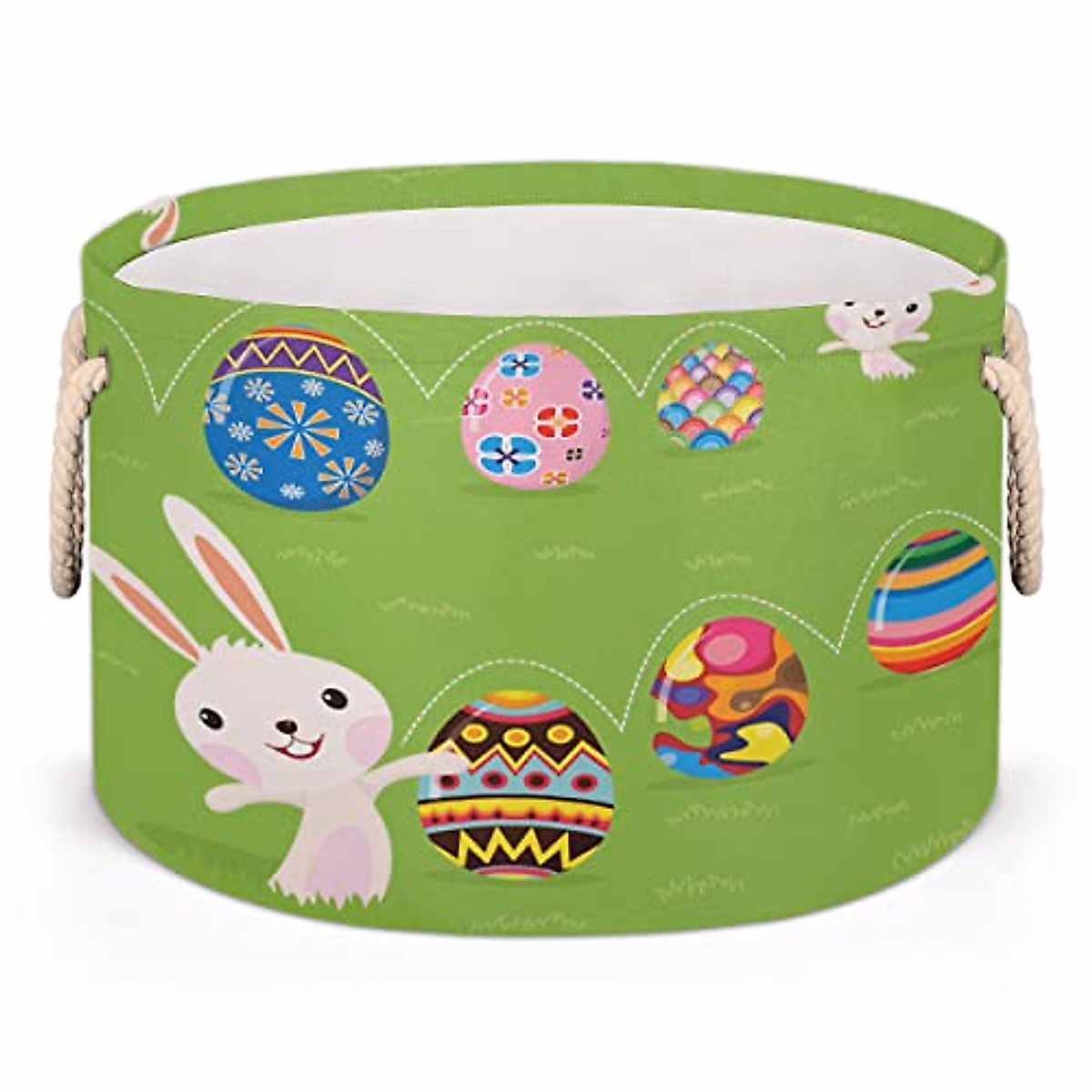 Happy Easter Funny Rabbits (12) Large Round Baskets for Storage Laundry Baskets with Handles Blanket Storage Basket for Bathroom Shelves Bins for Organizing Nursery Hamper Girl Boy