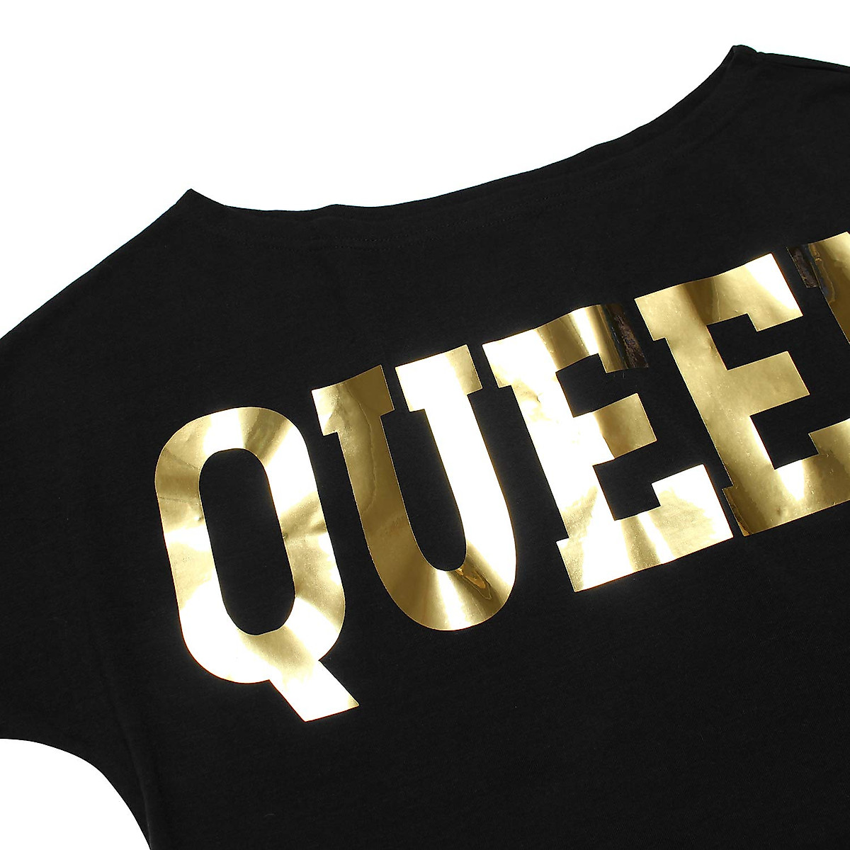 PESION Womens Off The Shoulder Tops Sexy Shiny Shirts Long/Short Sleeves Fashion Graphic T-Shirts Blouses, Black+ Gold Large