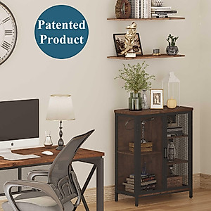 BON AUGURE Coffee Bar Cabinet for Liquor, Small Storage Cabinet for Home Kitchen, Farmhouse Buffet Sideboard Table Station, Whiskey Alcohol Cabinets for Dining Living Room (2 Doors, Rustic Oak)